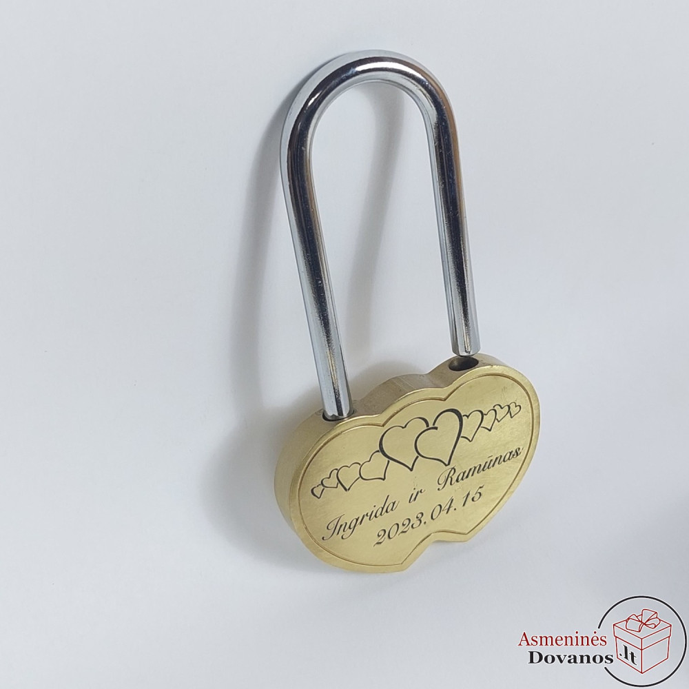 Graviruota vestuvinė spyna. Graviruojamas tekstas, vestuvių data.